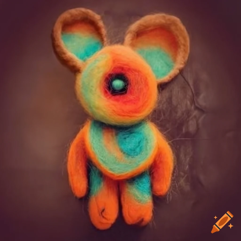 Felted wall creatures in intricate outfits on an african-style ...