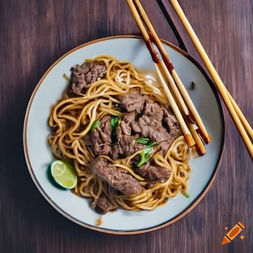 Delicious chinese style beef fried rice noodles on Craiyon