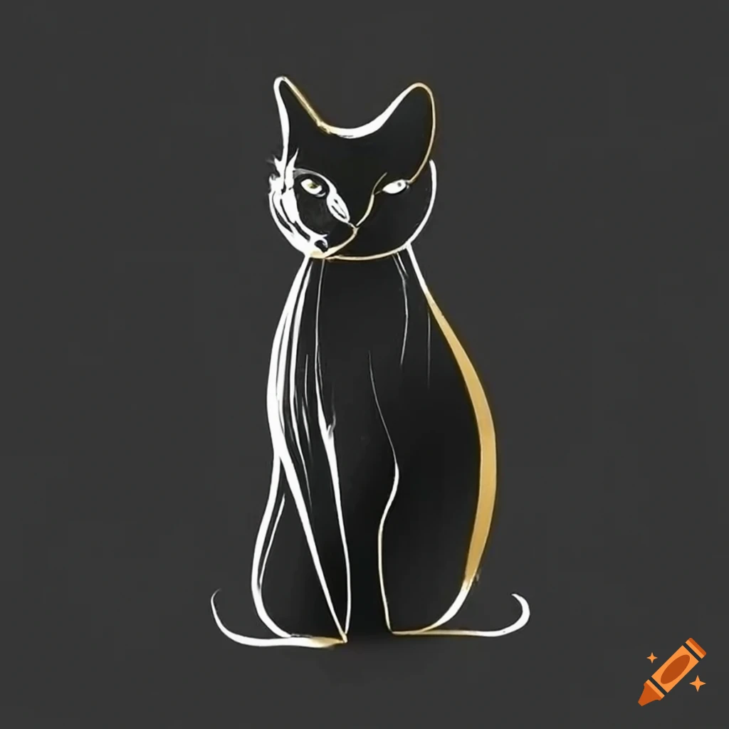 Minimalist black cat outlined in gold on Craiyon
