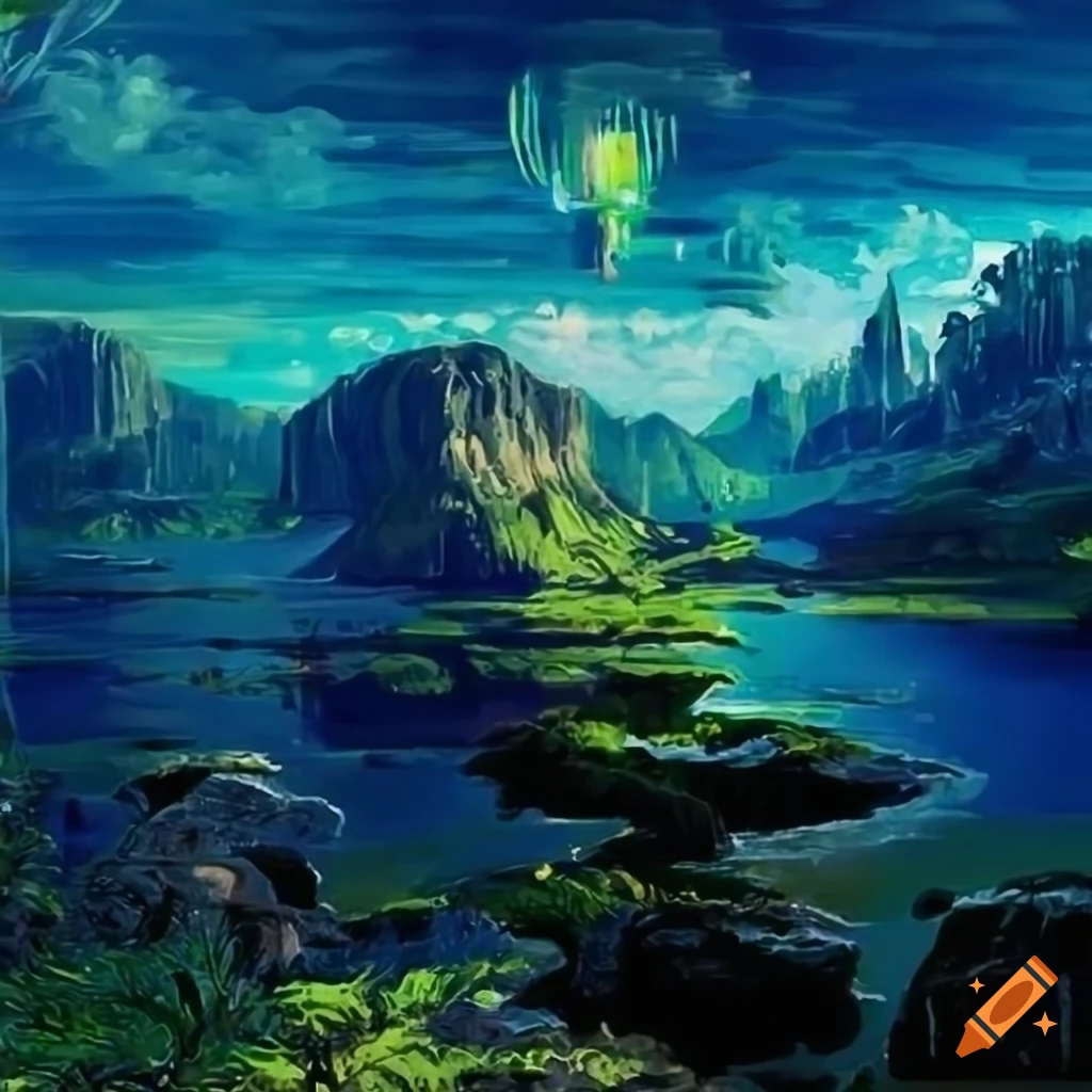 Exceptional vivid coastal landscape with tropical elements from graphic ...