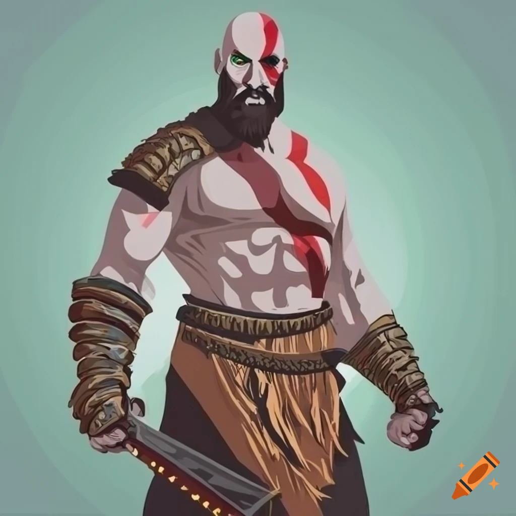 Kratos from god of war in vector style with 4 colors on Craiyon