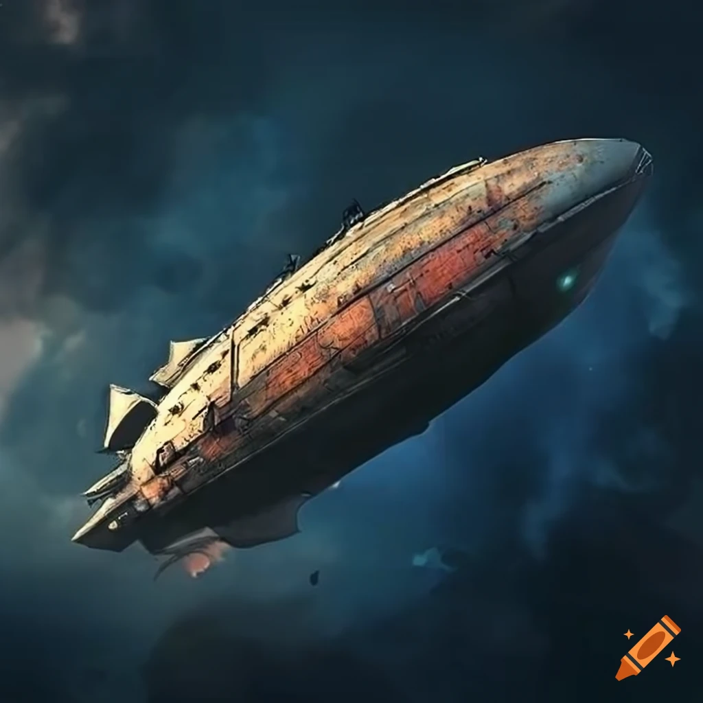 Rusty pirate spaceship battleship zeppelin on Craiyon