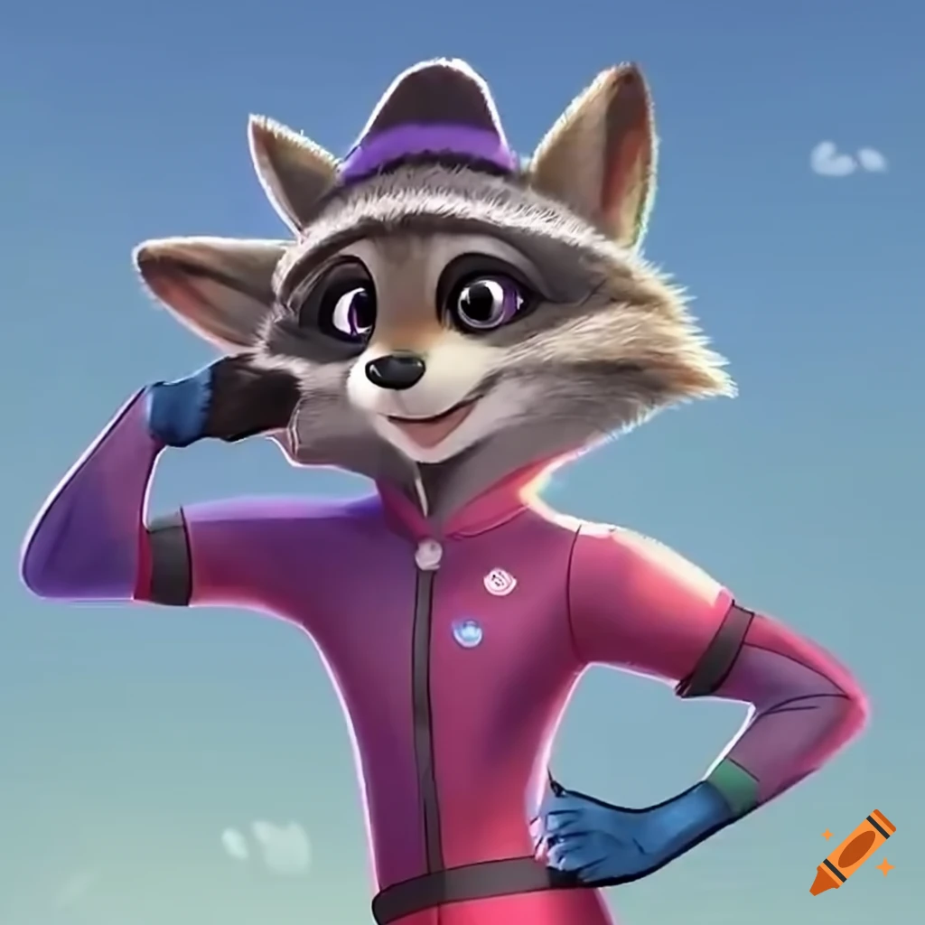 Nimble raccoon from zootopia speed skating on Craiyon