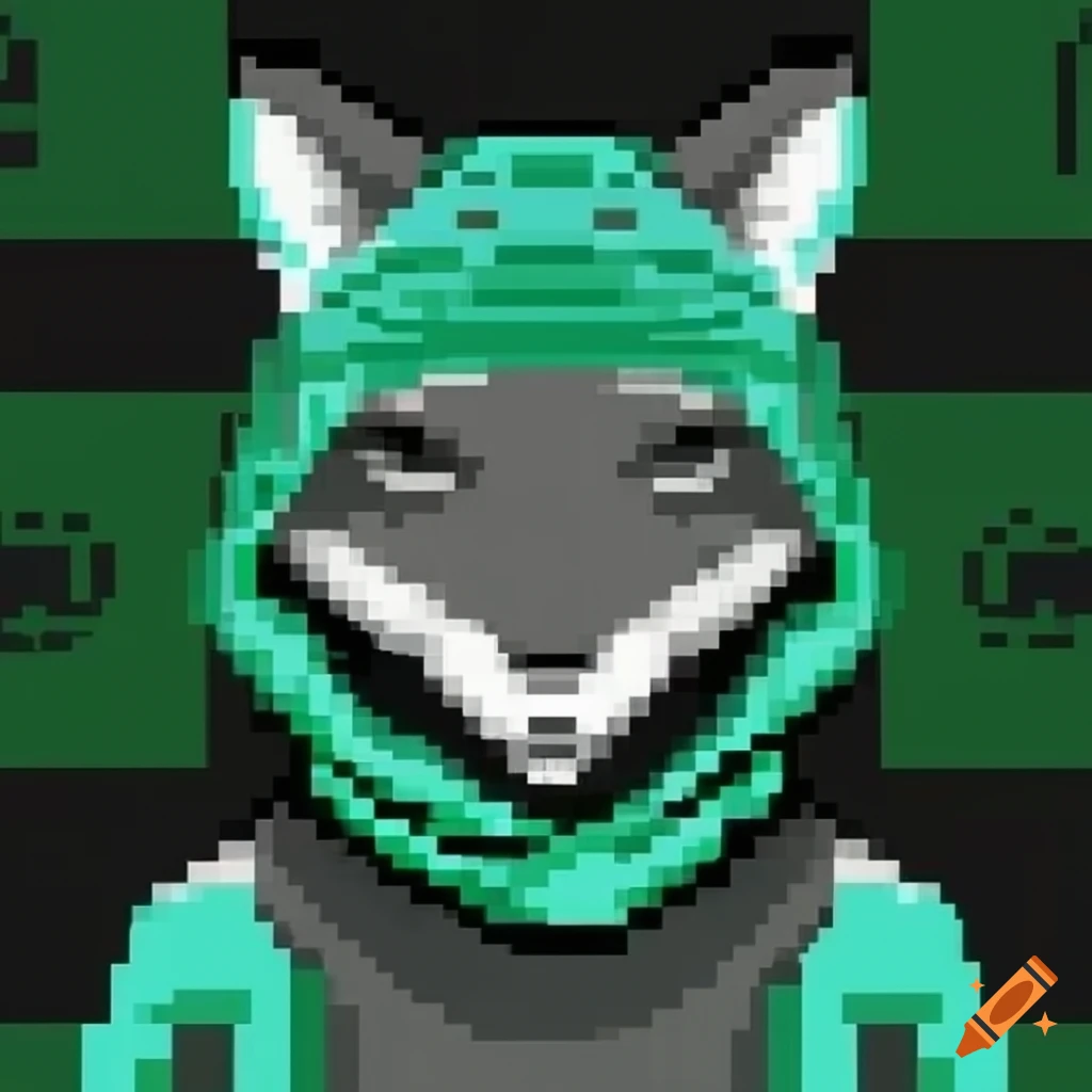 Cute fox wearing a ninja mask in pixel art with matrix code background ...