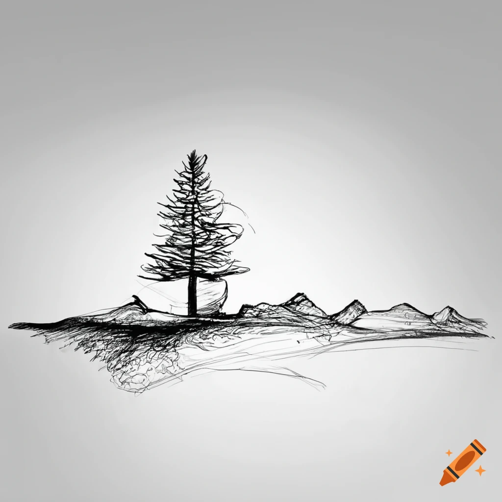 Counter-intuitive landscape design in black and white sketch lines on ...