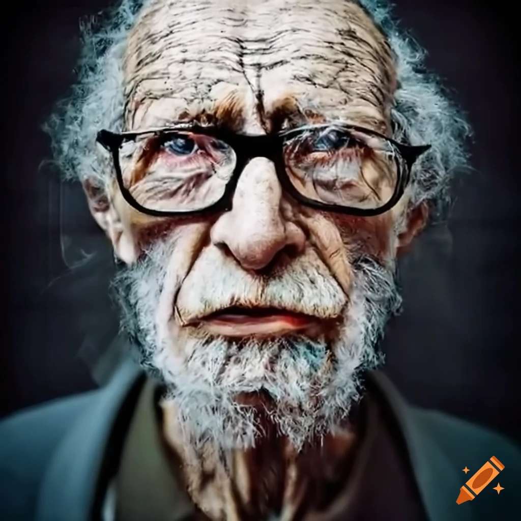 Quirky nerdy old man with glitched facial features on Craiyon