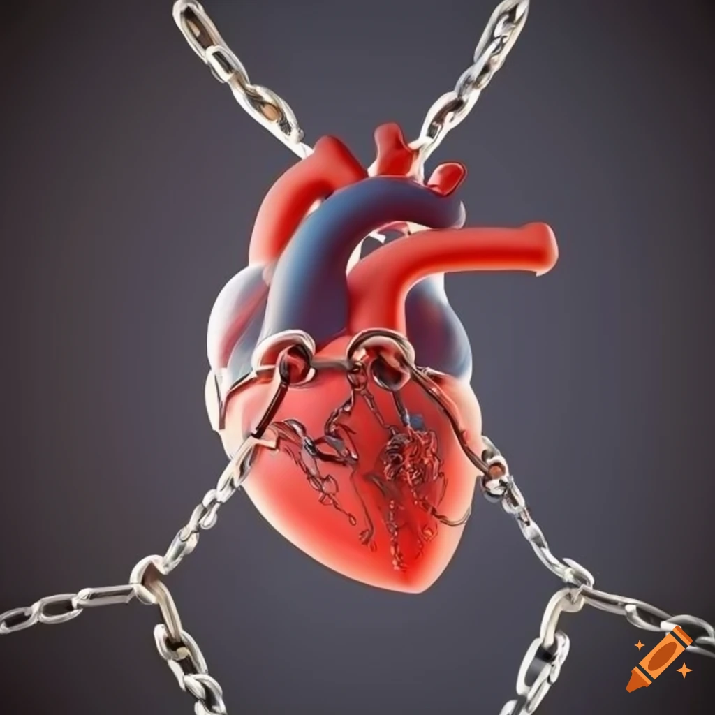Heart surrounded by chains and spikes illustration on Craiyon