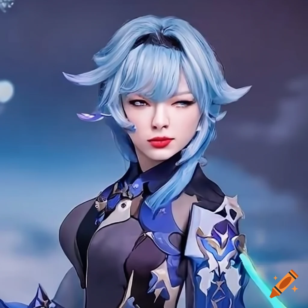 Taylor swift cosplaying as eula from genshin holding a sword on Craiyon