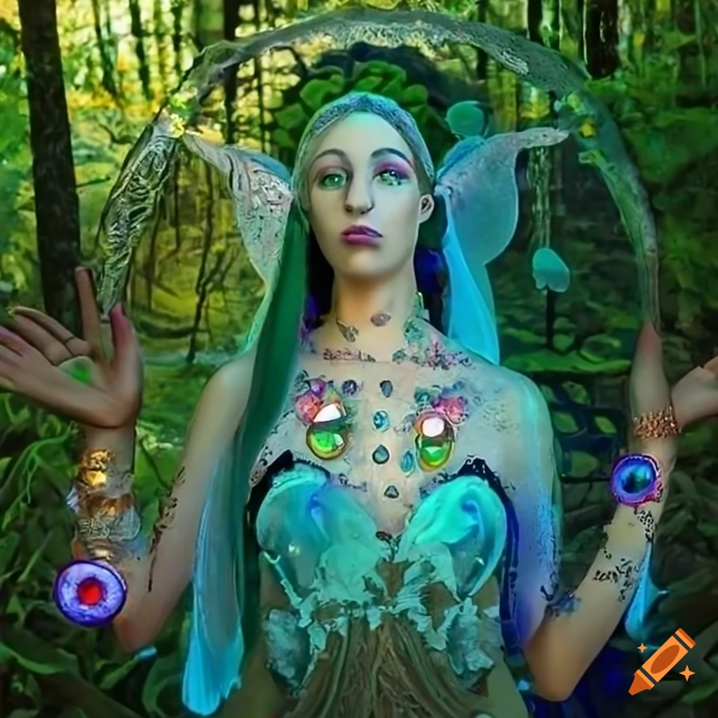 Enchanted goddess forest with vibrant lights and animated plant life on ...