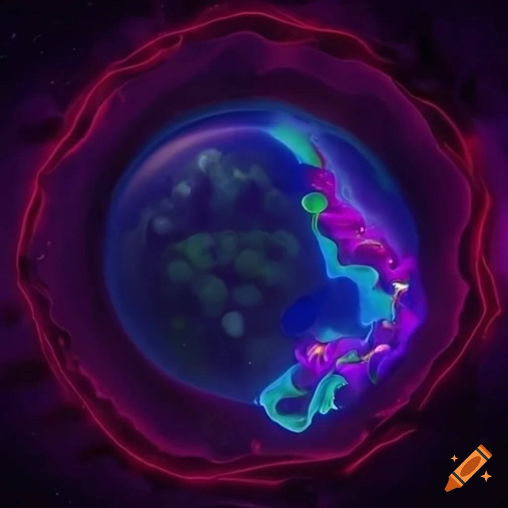 Alien planet with glowing rivers, mystical statue, and purple plants on ...