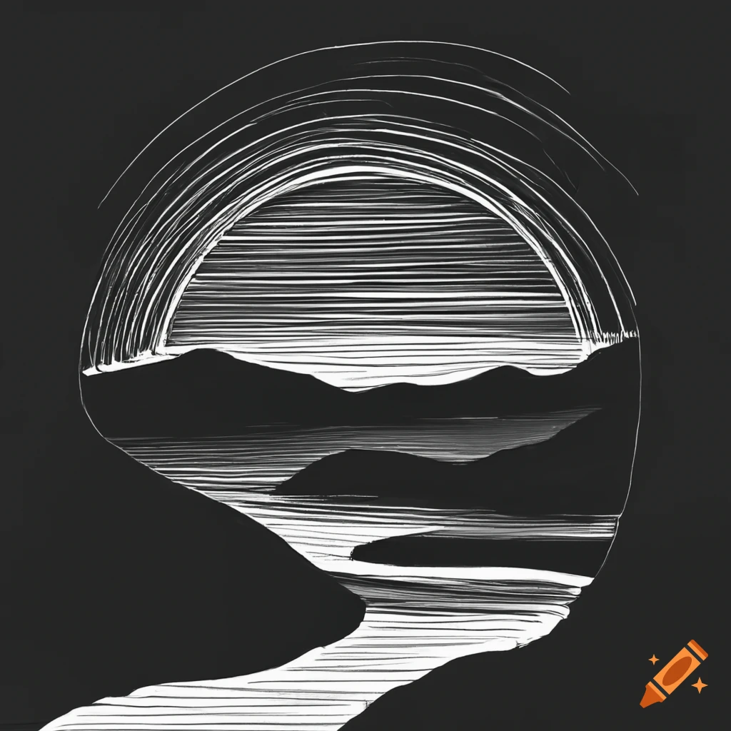 Counter-intuitive landscape design with sketch lines in black and white ...