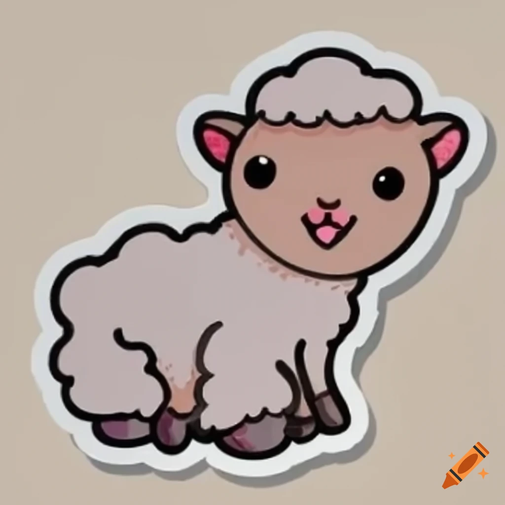 Cartoon-style sticker of a cute little lamb on Craiyon