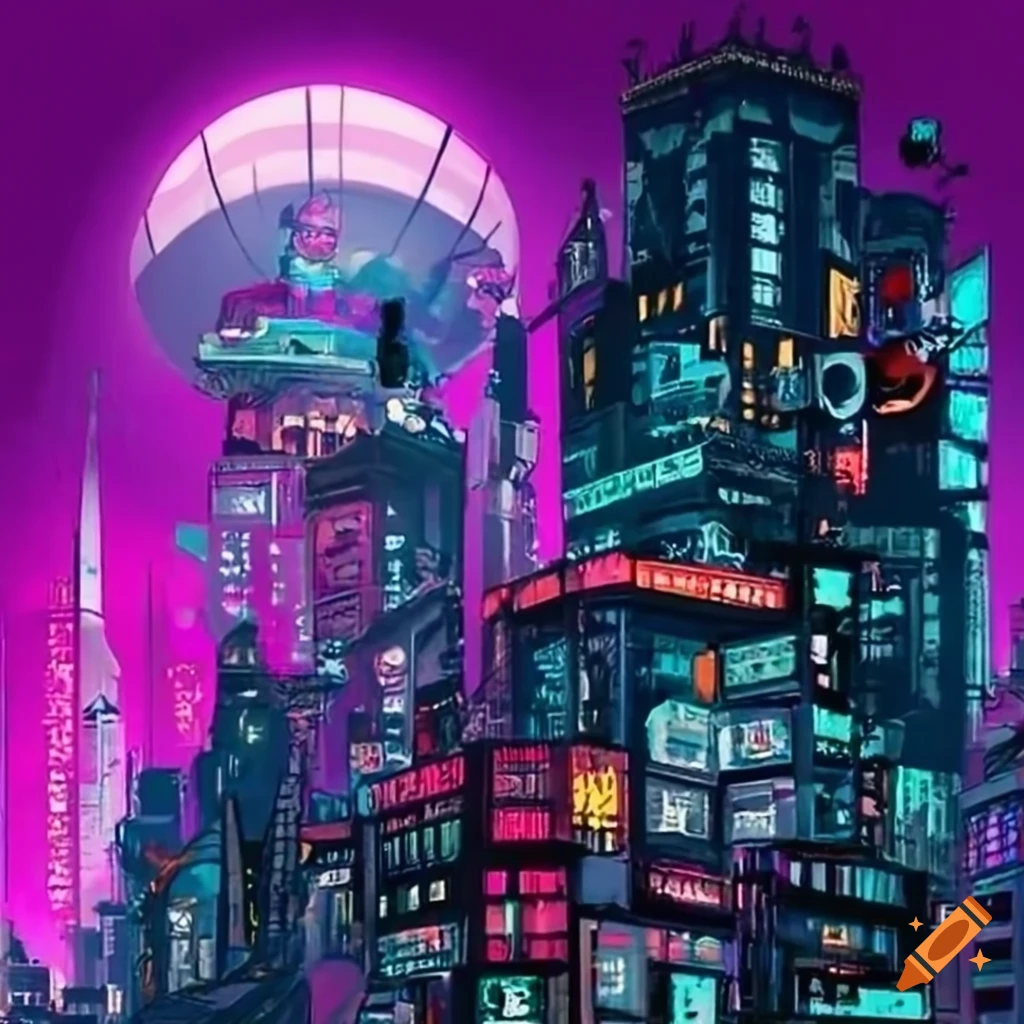 Monty python's flying circus in a cyberpunk city on Craiyon