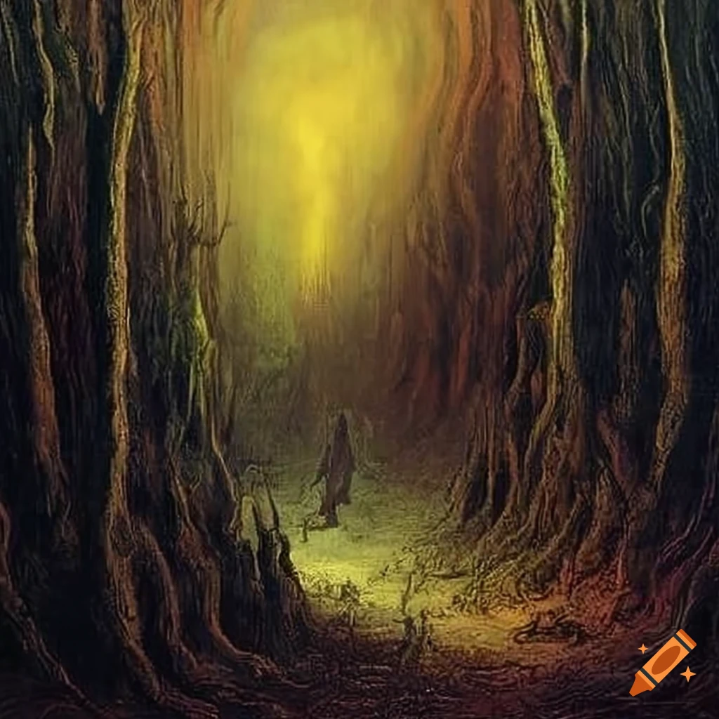 Evil menacing ahuizotl in a dreamy fog-covered forest, yugioh abstract ...