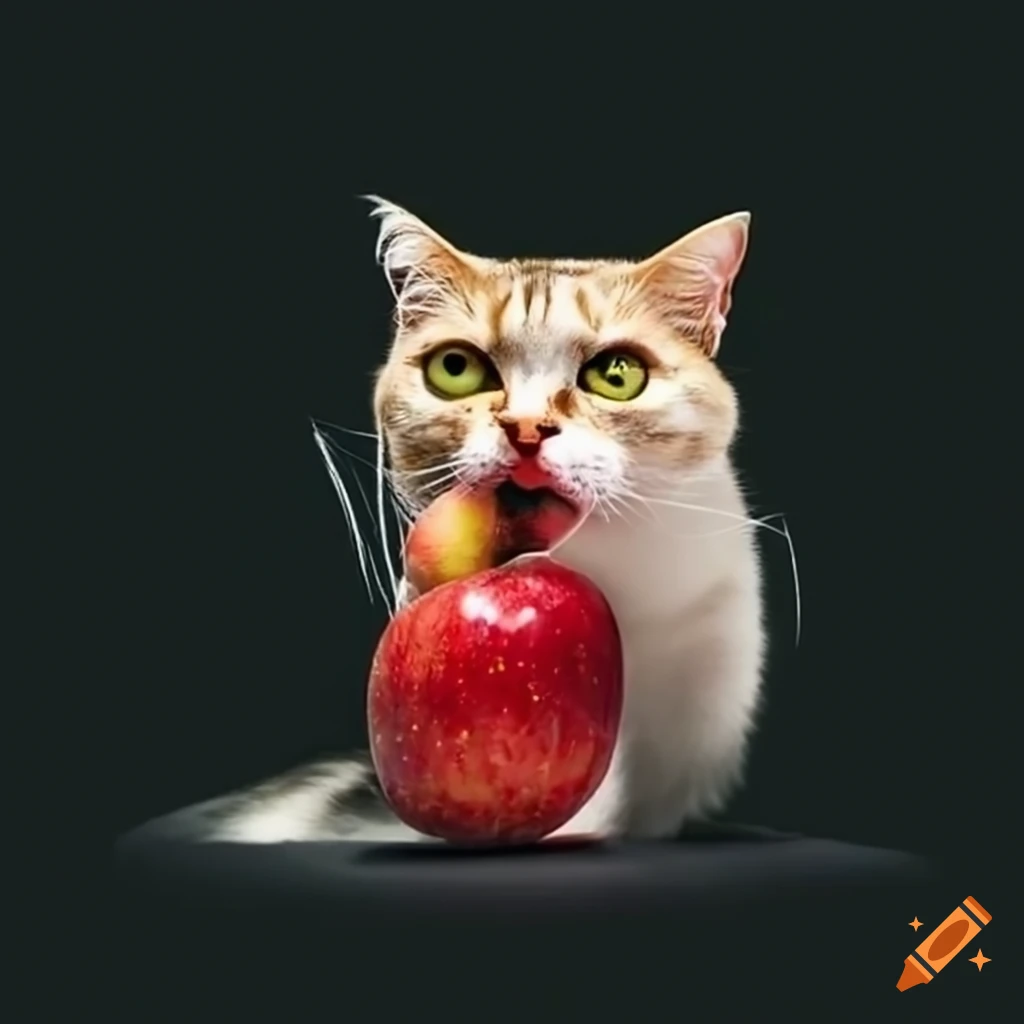 Cat eating apple on Craiyon