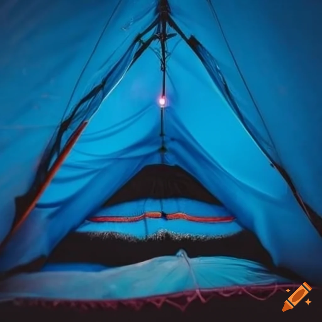 Interior of a glowing blue tent on Craiyon