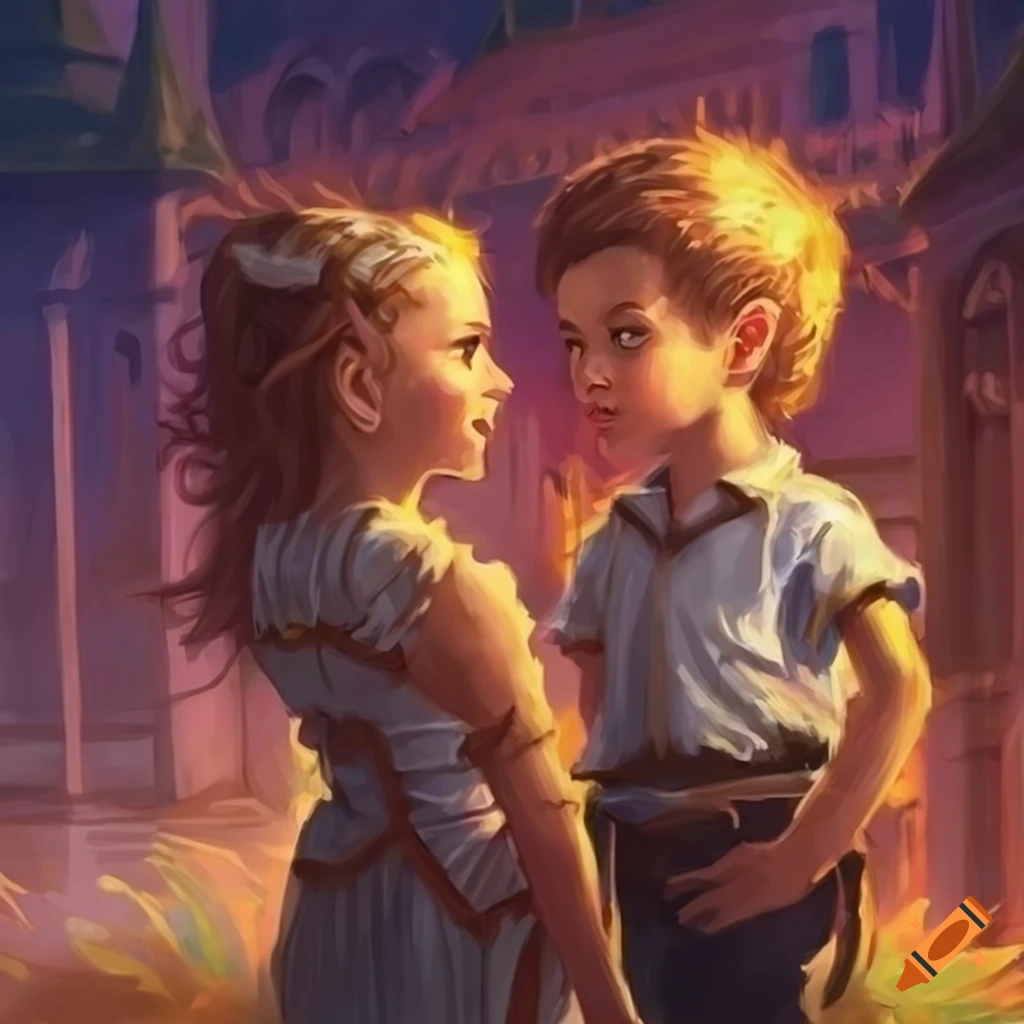 Children in a daytime town with mtg art style on Craiyon