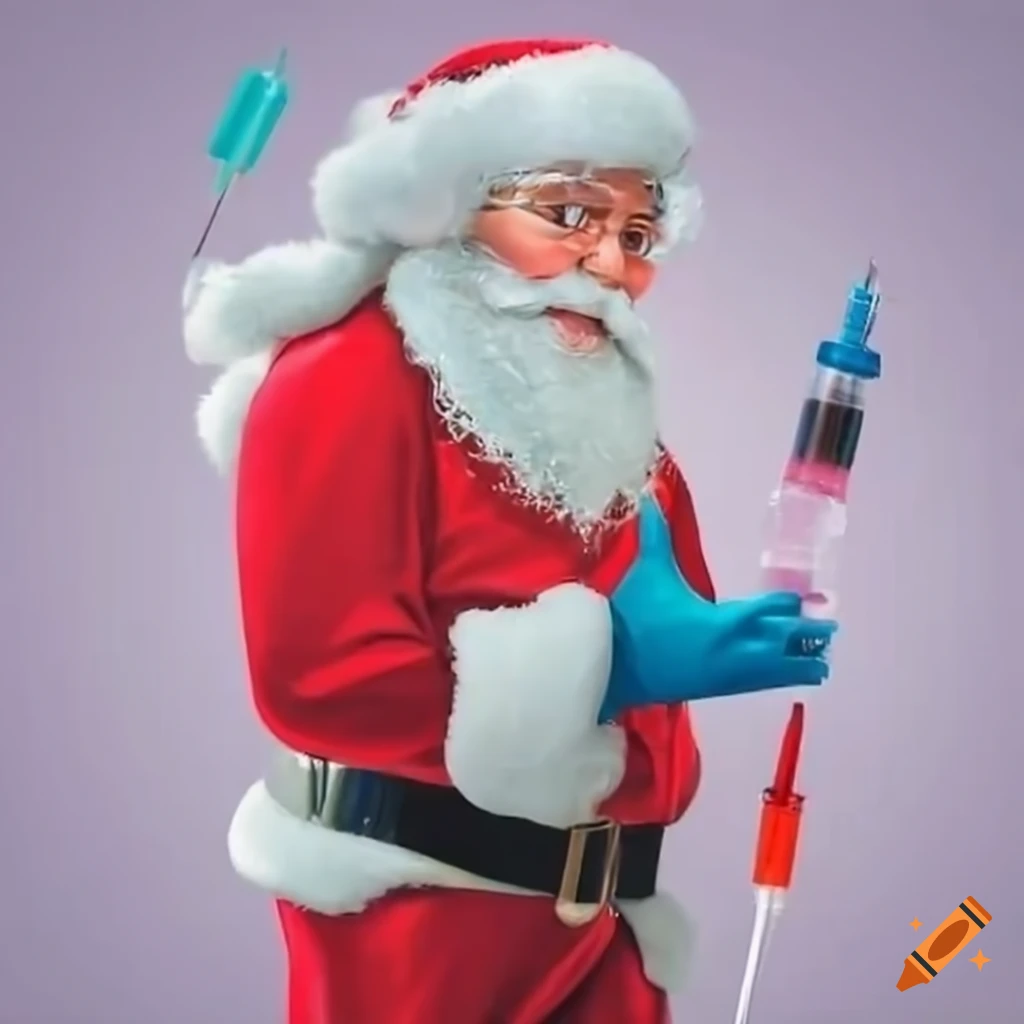 Santa performing phlebotomy with a needle and syringe on Craiyon
