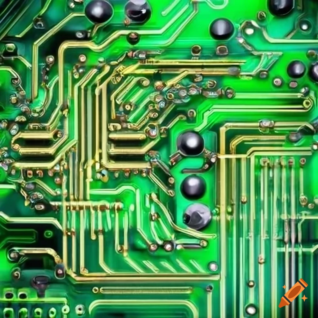 Neon green and metallic gold circuit board on Craiyon
