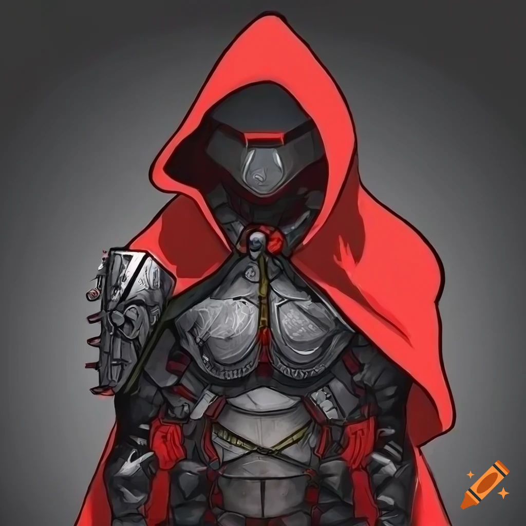 Cyberpunk knight with red cape in a highly detailed cartoon on Craiyon