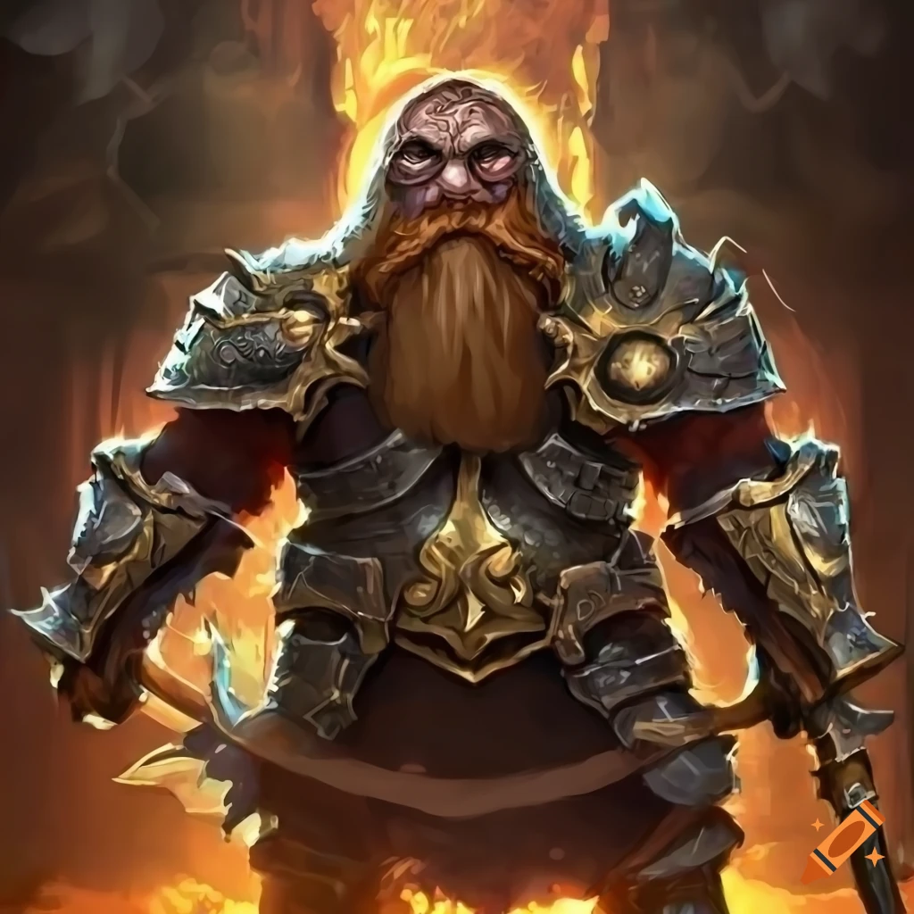 Highly detailed artwork of a brave dwarf warrior in shining plate armor ...