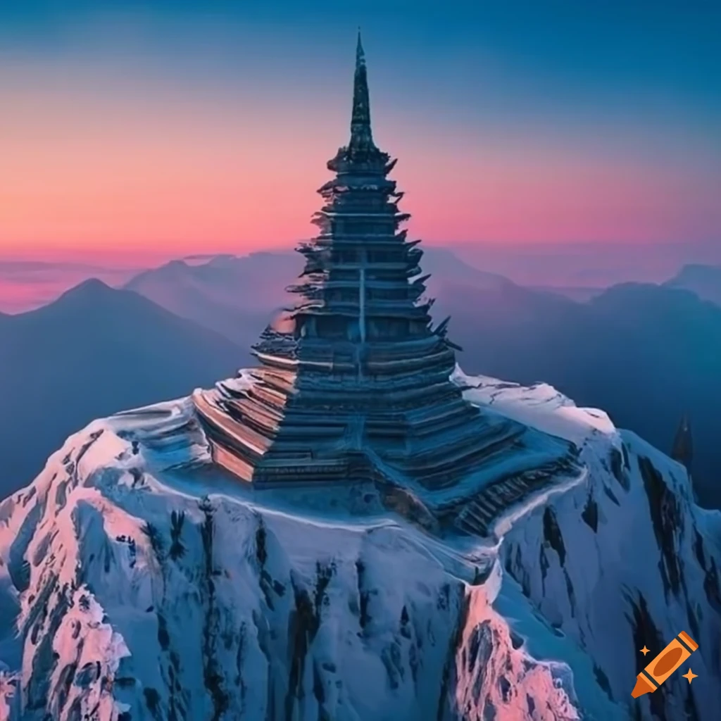 Imaginative and powerful temple on top of a high mountain on Craiyon