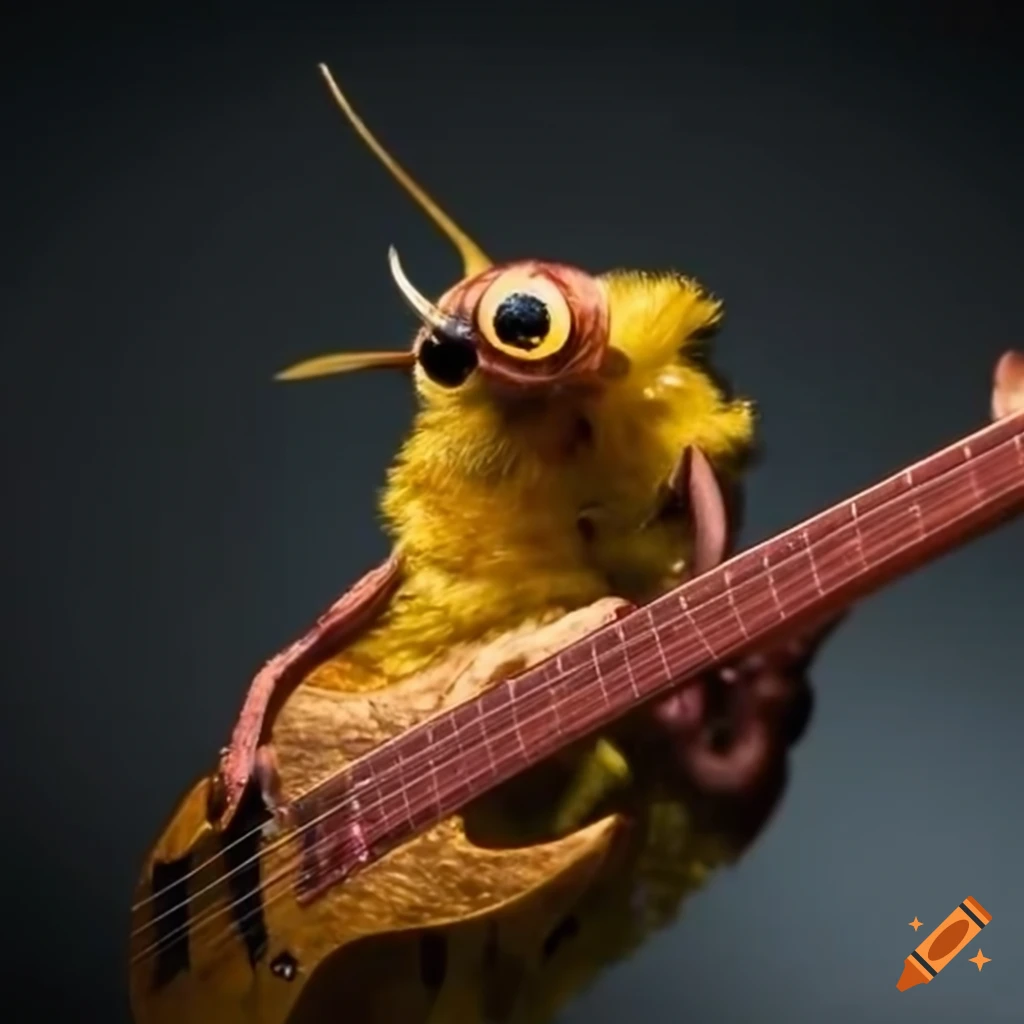Moth playing a bass guitar on Craiyon