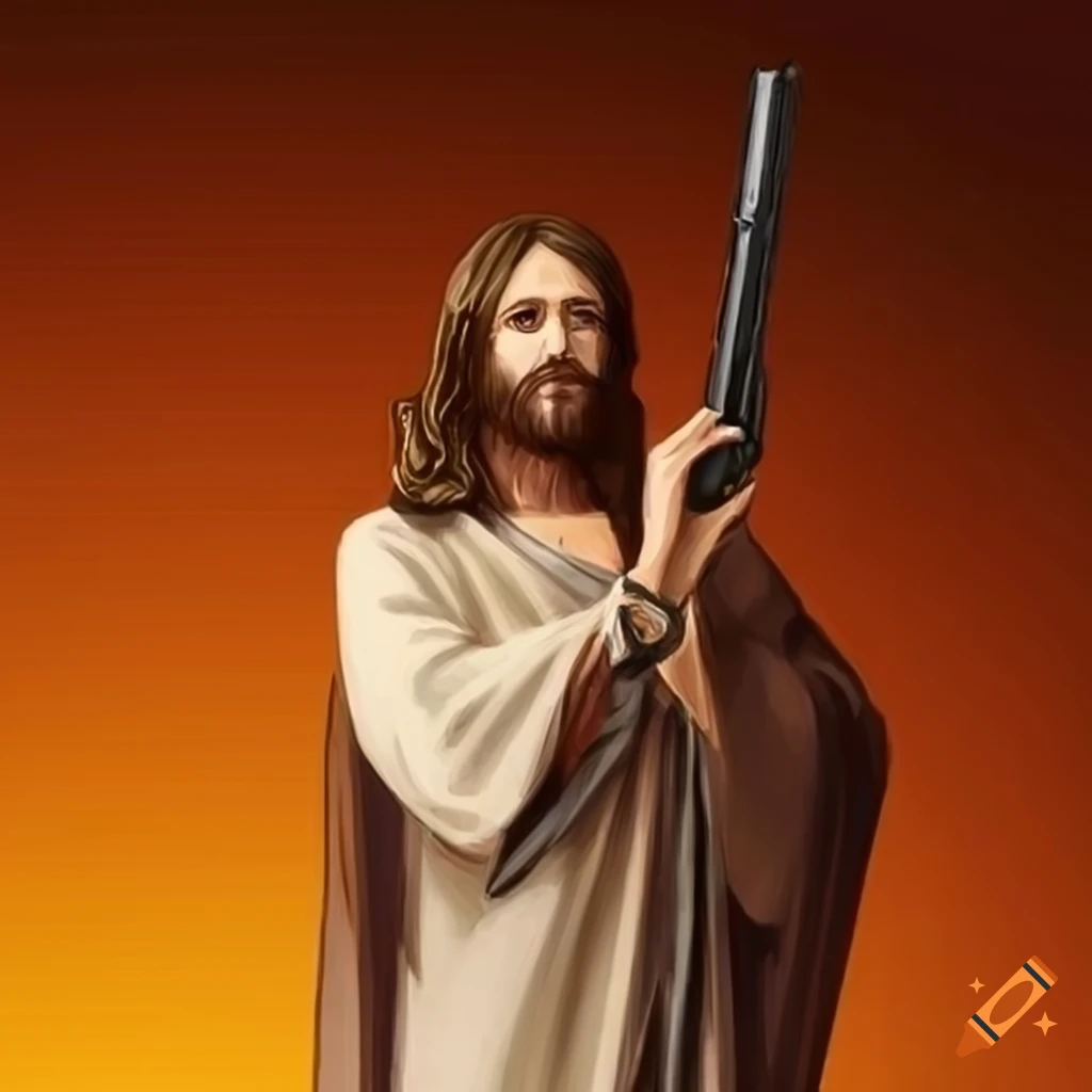 Jesus christ in a respectful police uniform with badge and handgun on ...