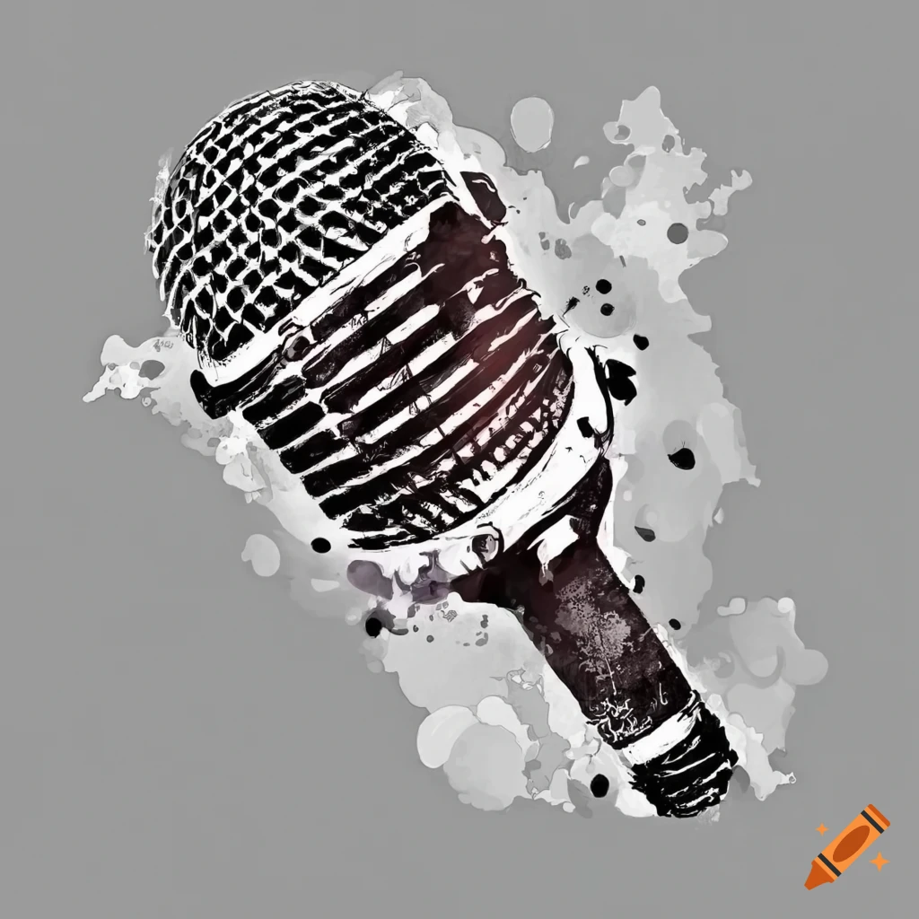 Highly detailed and accurate microphone logo design with colorful ink ...