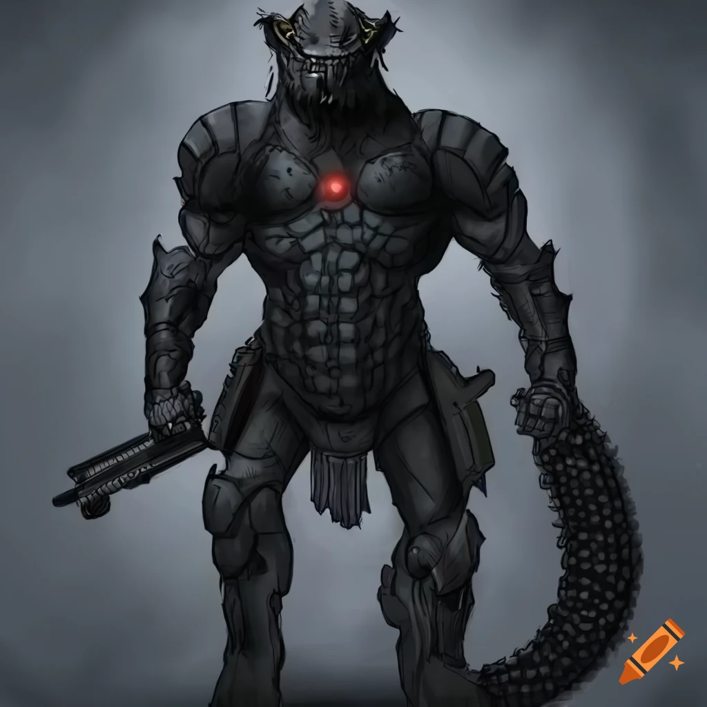 Gila monster in sci-fi armor with a modern gun on Craiyon