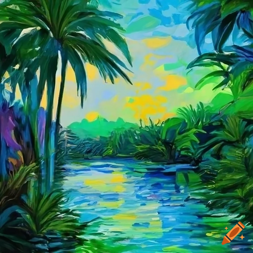 Tropical landscape in impressionist style on Craiyon