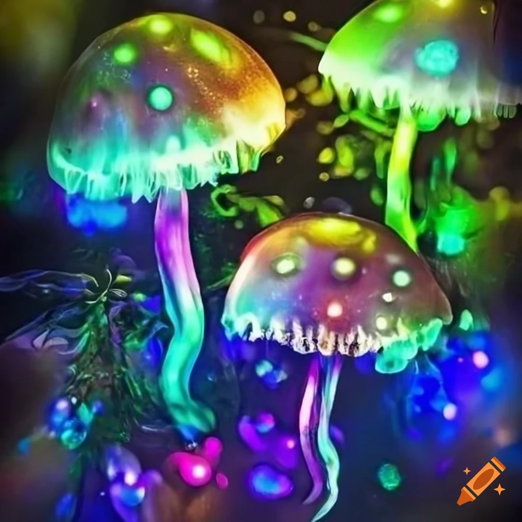Enchanting fantasy forest with vibrant lights and animated plant life ...