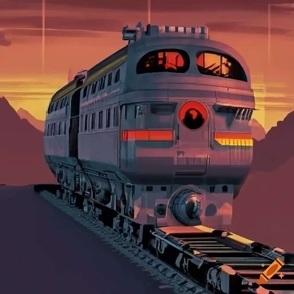 Retro sci-fi nuclear powered train on Craiyon