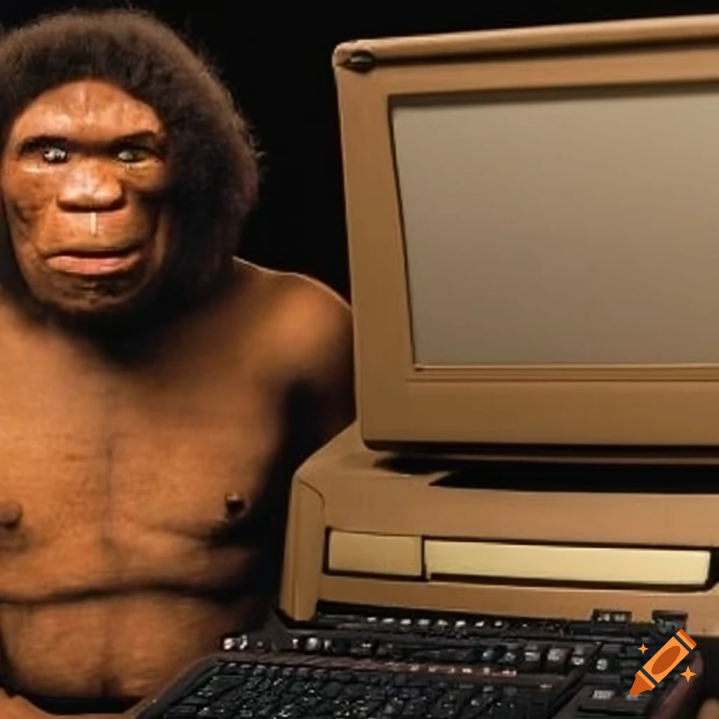 Caveman using a computer on Craiyon