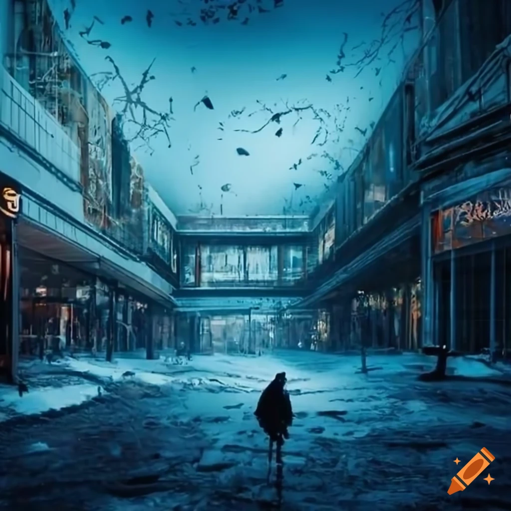 Deserted shopping mall in a winter apocalypse on Craiyon