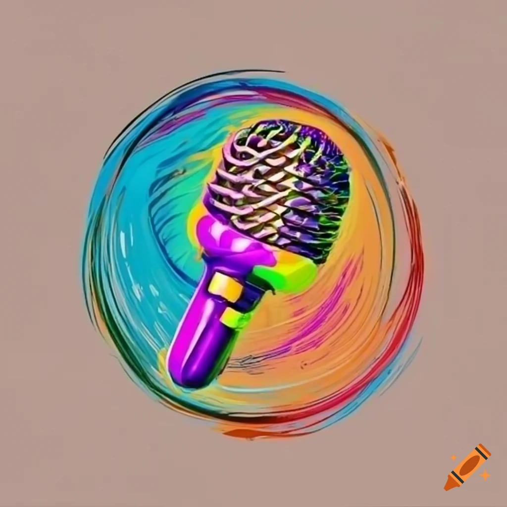 Professional logo with microphone symbol and vibrant colors on Craiyon