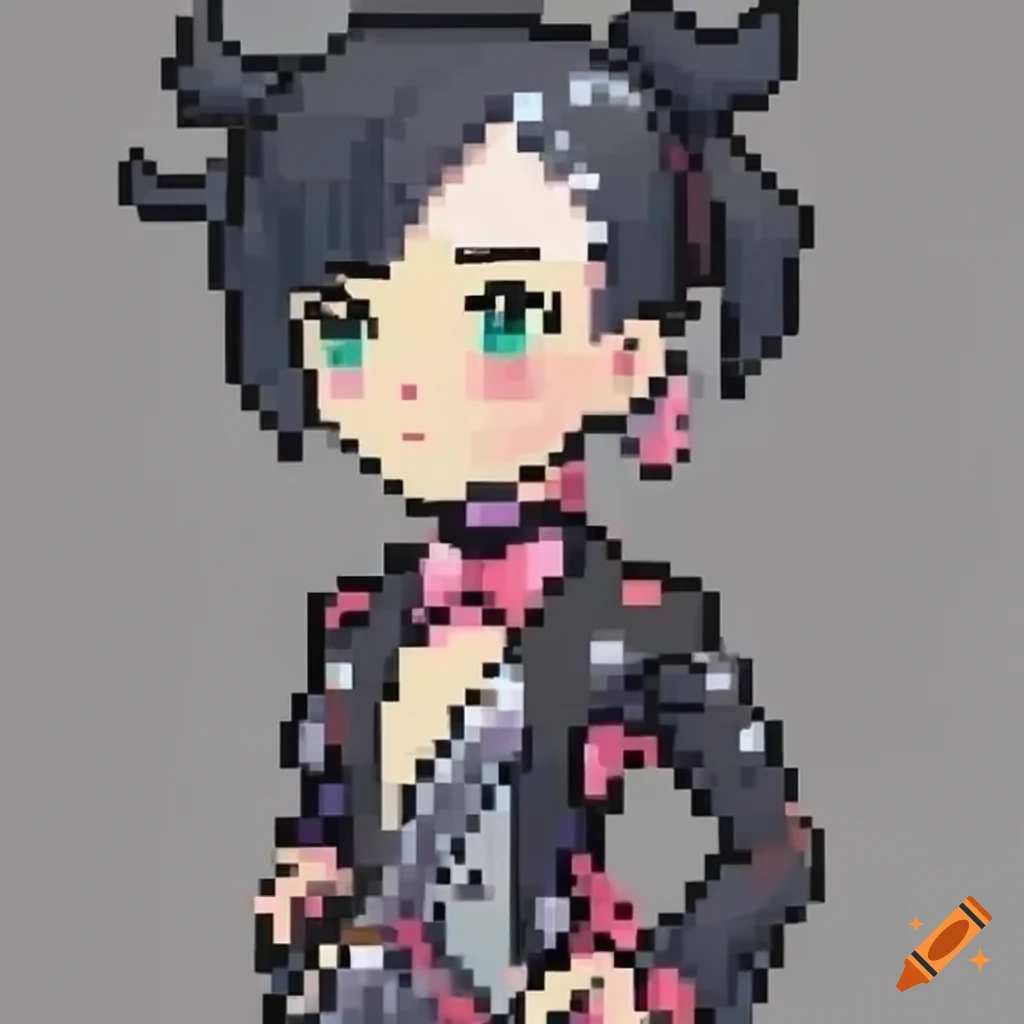 Pixel-art of Marnie from Pokemon with a cute and playful expression on ...