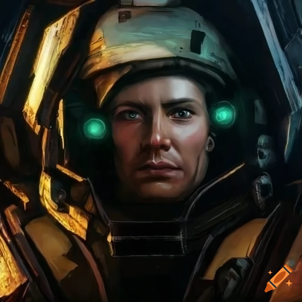 Mechwarrior pilot in the cockpit of a mech on Craiyon