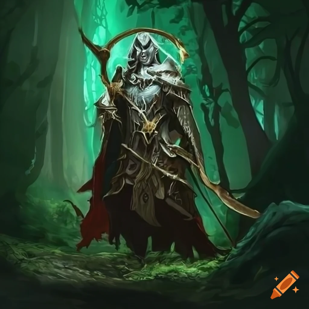 Fantasy illustration of a lich with a bow and arrow in the woodland on ...