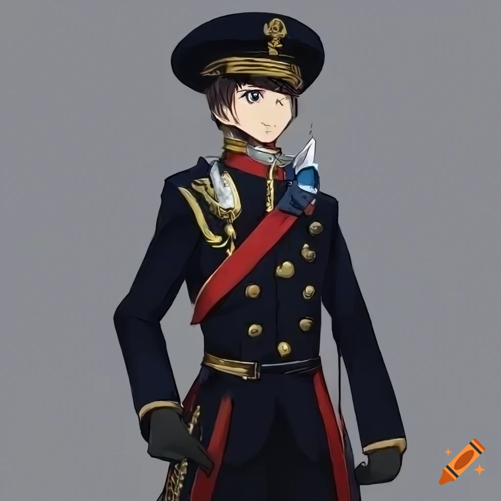 Anime style illustration of a benevolent old military general in royal ...