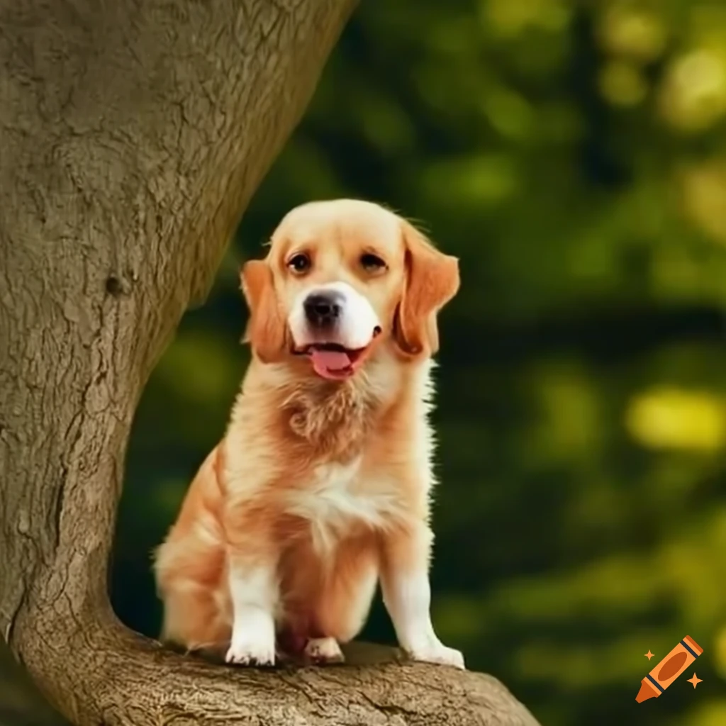 Dog sitting on a tree on Craiyon