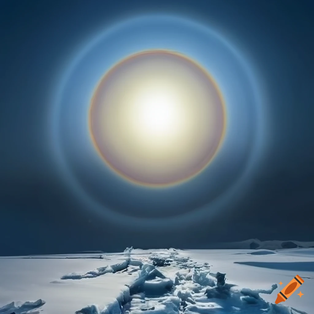Icy landscape with a big solar halo on Craiyon