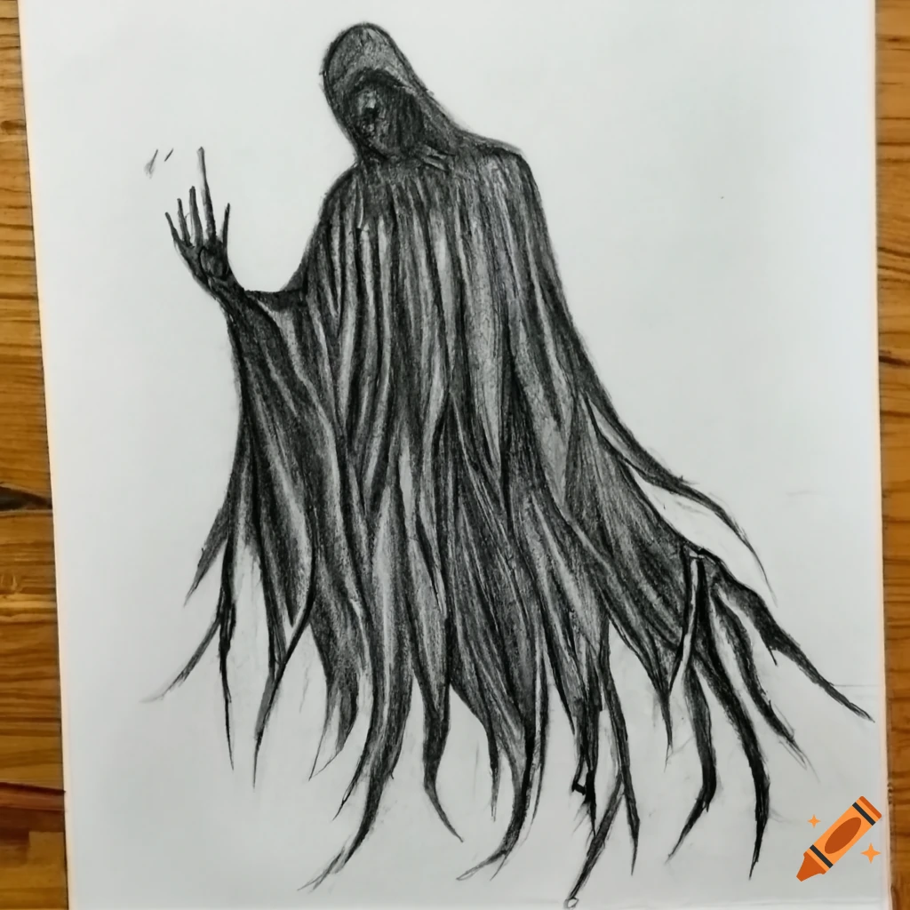 Creepy dementor in a professional black and white pencil drawing on Craiyon