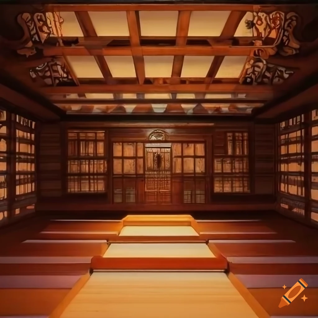 Japanese fighting dojo with traditional wooden ceiling on Craiyon