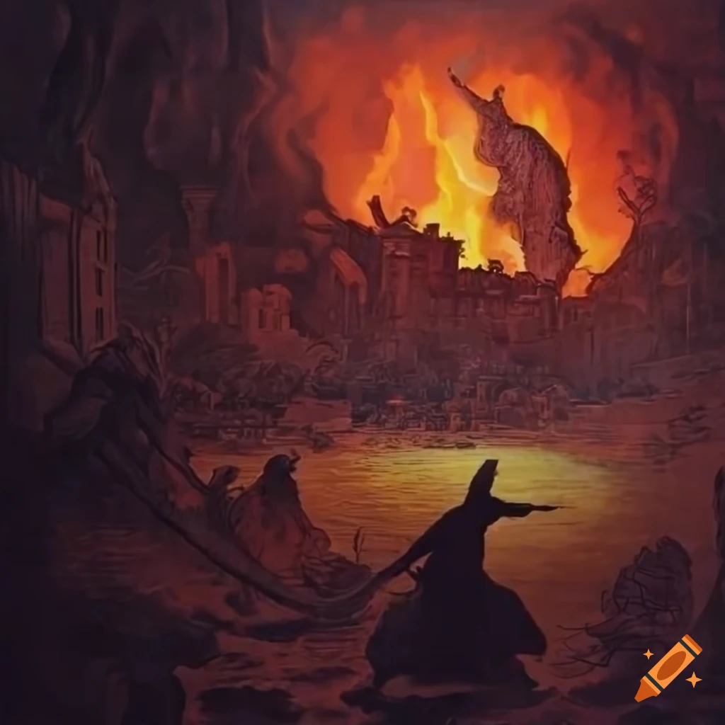 Phonk cover art for 'burn me: a city on fire' by gustave doré on Craiyon