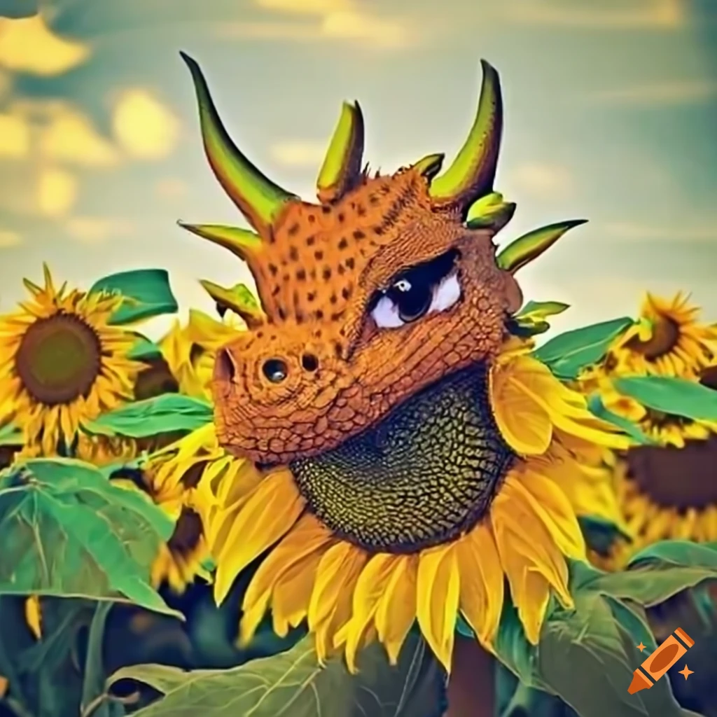 Cute dragon in a sunflower field on Craiyon