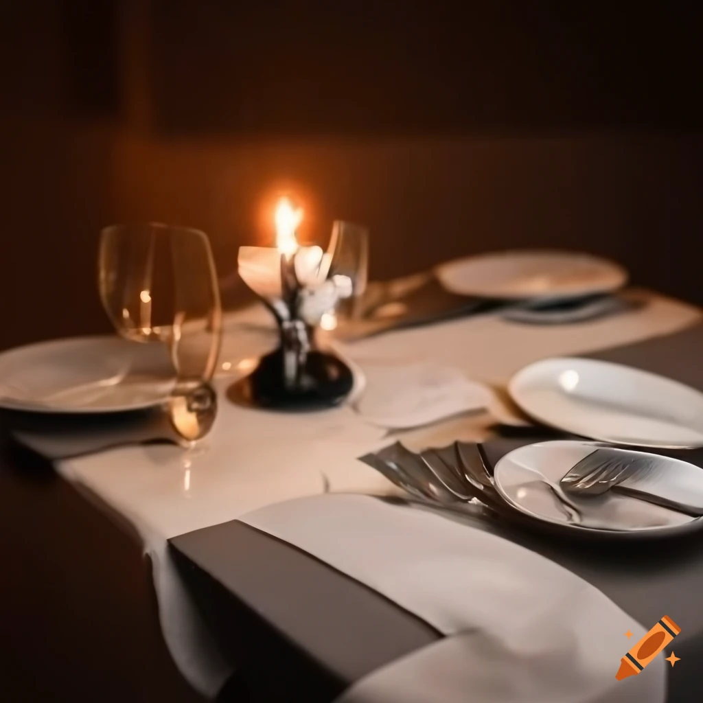 Cozy and dimly lit dinner table with elegant cutlery on Craiyon