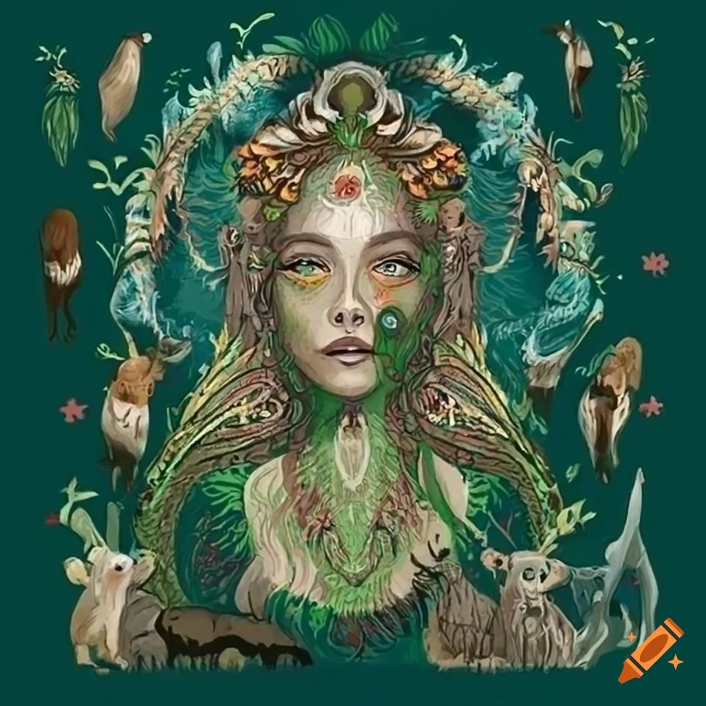 Forest goddess surrounded by animals on Craiyon