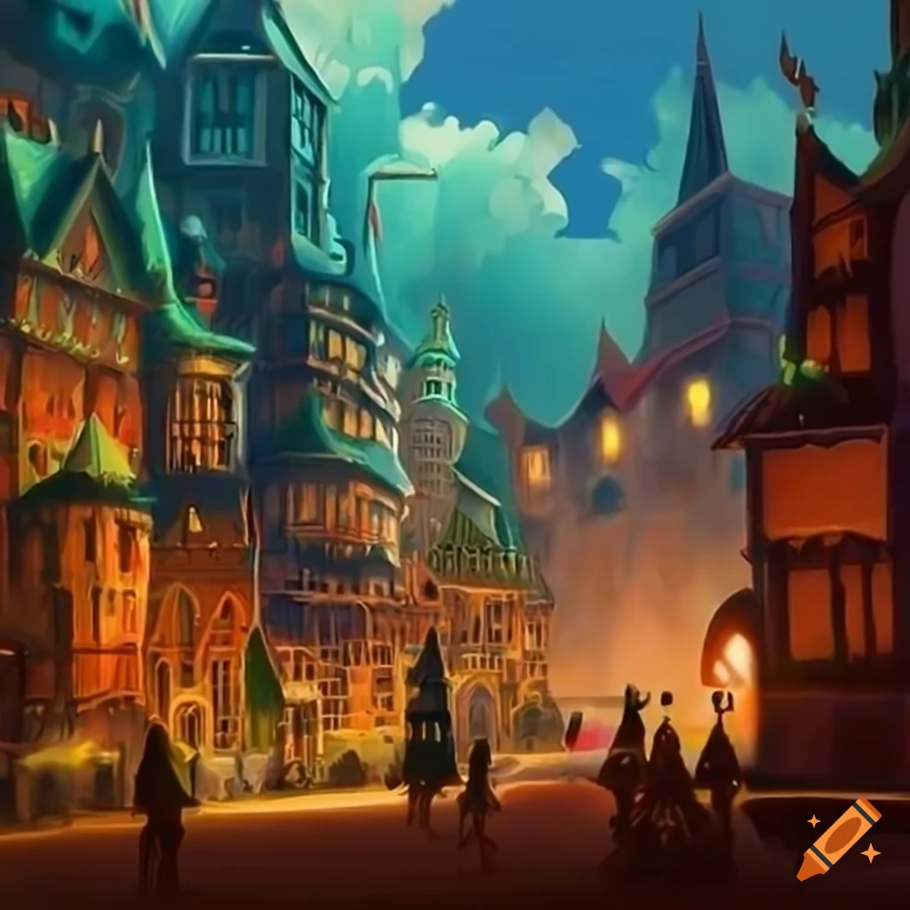 Cartoon royal city in a fantasy setting on Craiyon