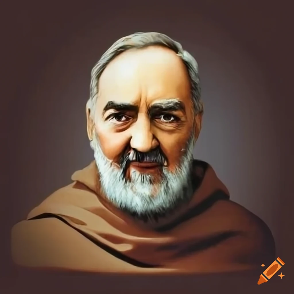Front portrait of Padre Pio looking directly at the camera on Craiyon